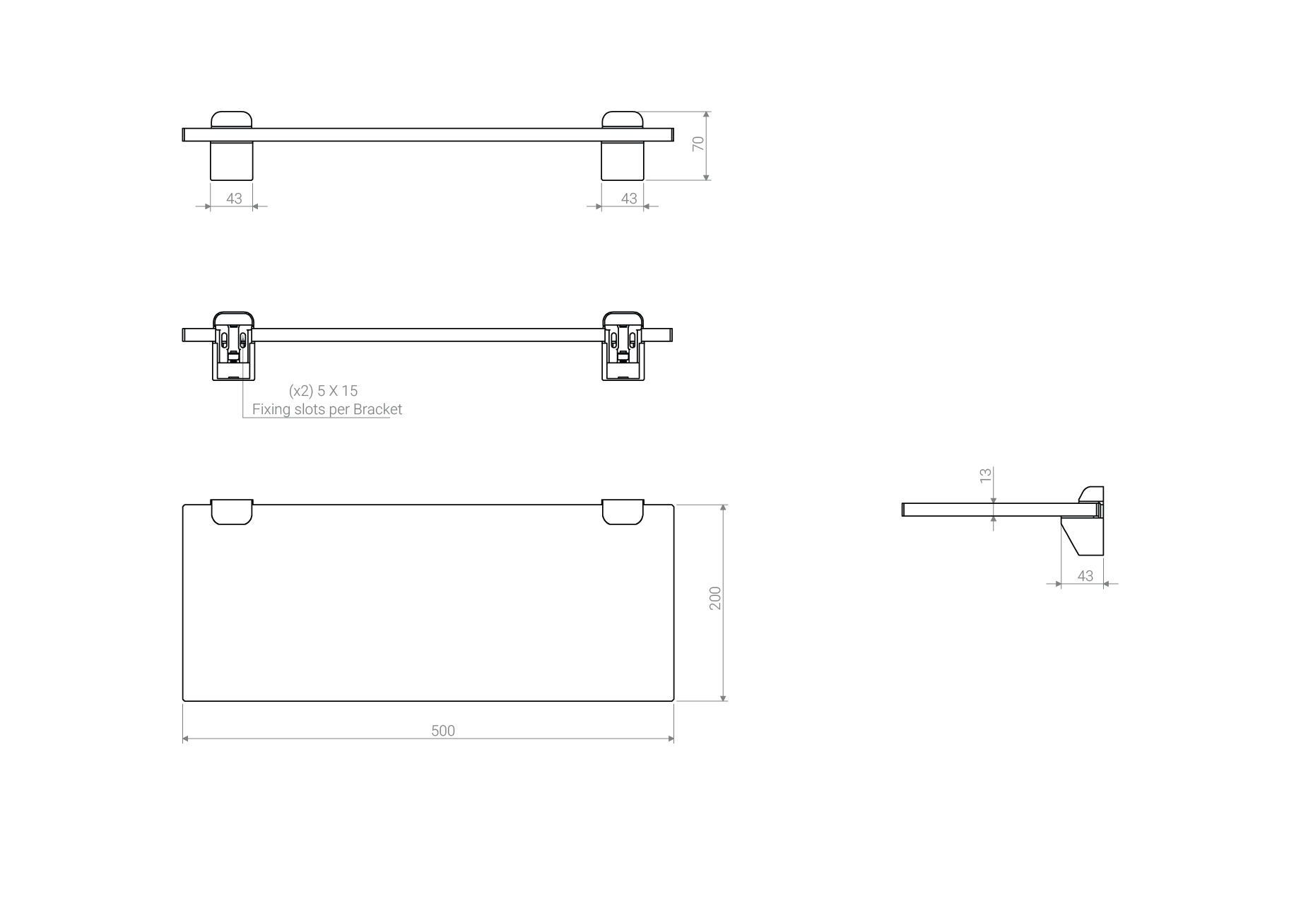 500 x 200mm colostomy shelf
