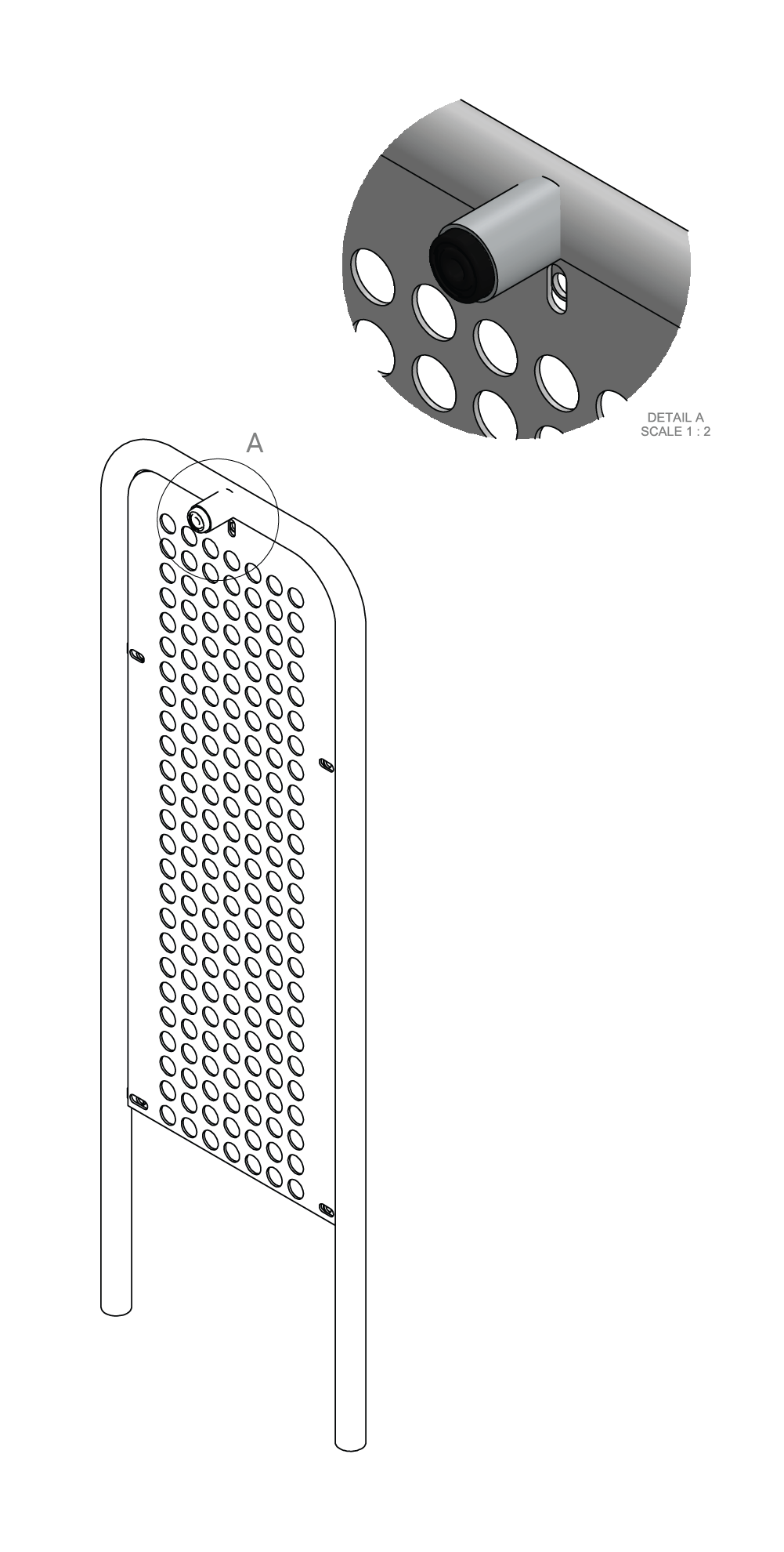 Stainless door restrainer with a peforrated infill