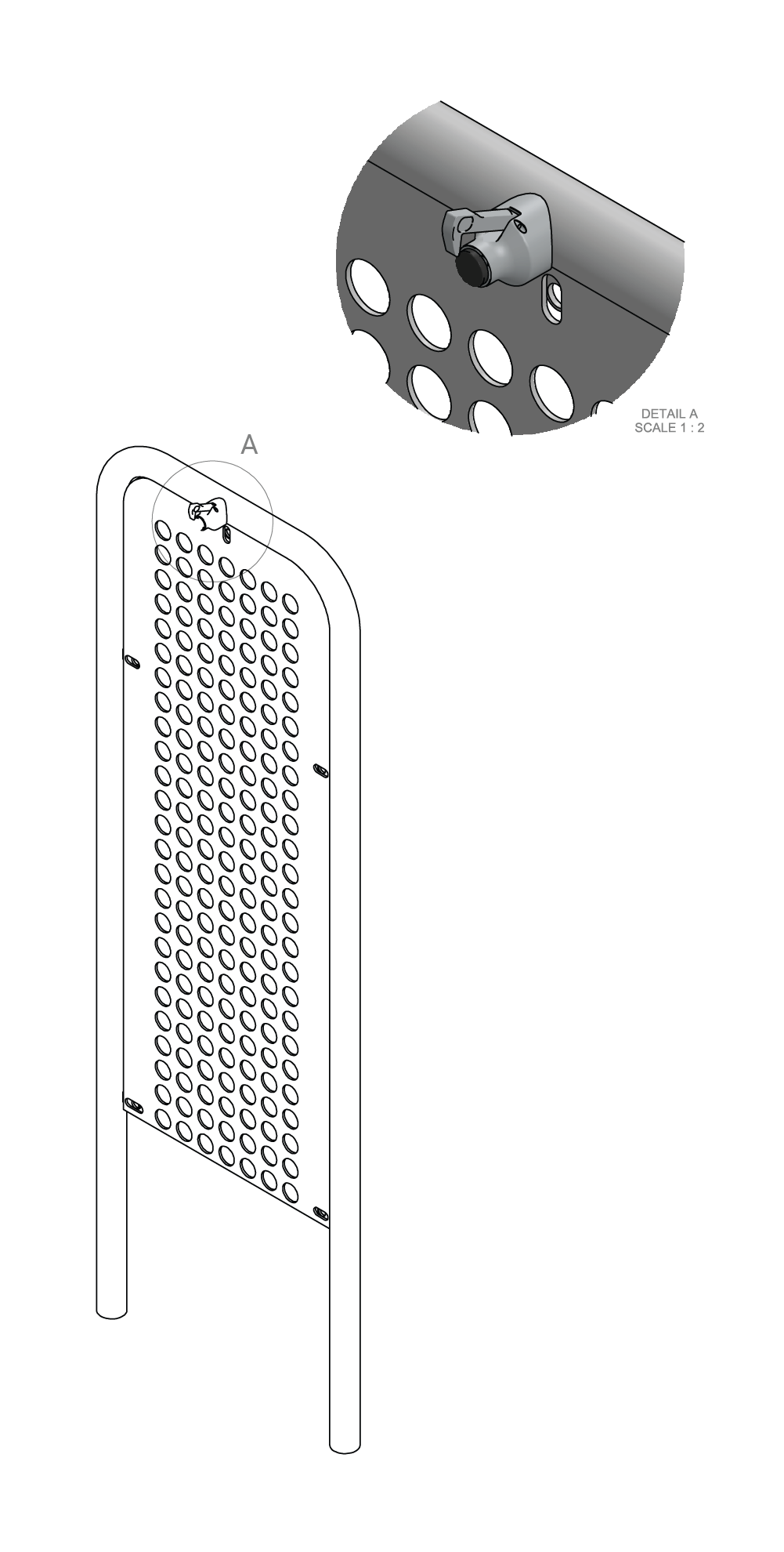 Door restrainer with a perforated infill panel & standard catch