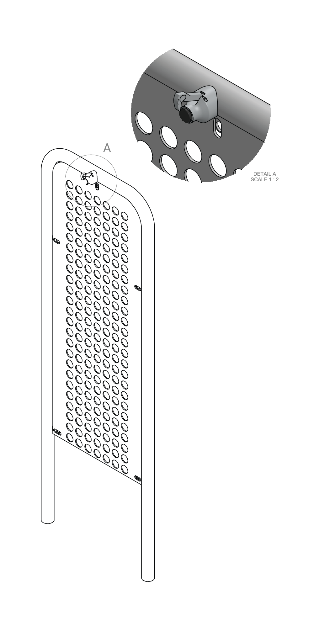 Stainless door restrainer with a peforrated infill