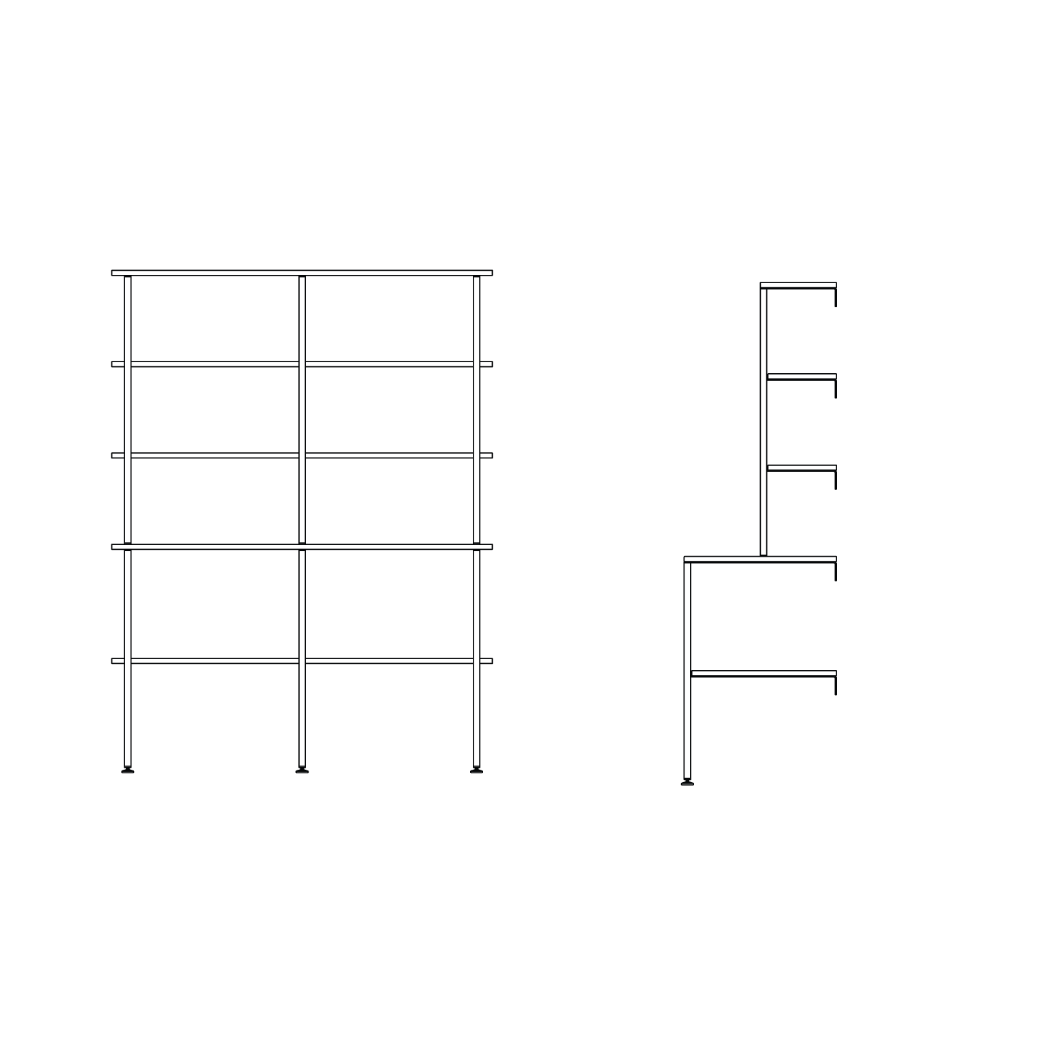 Five tier multi level fixed shelving system