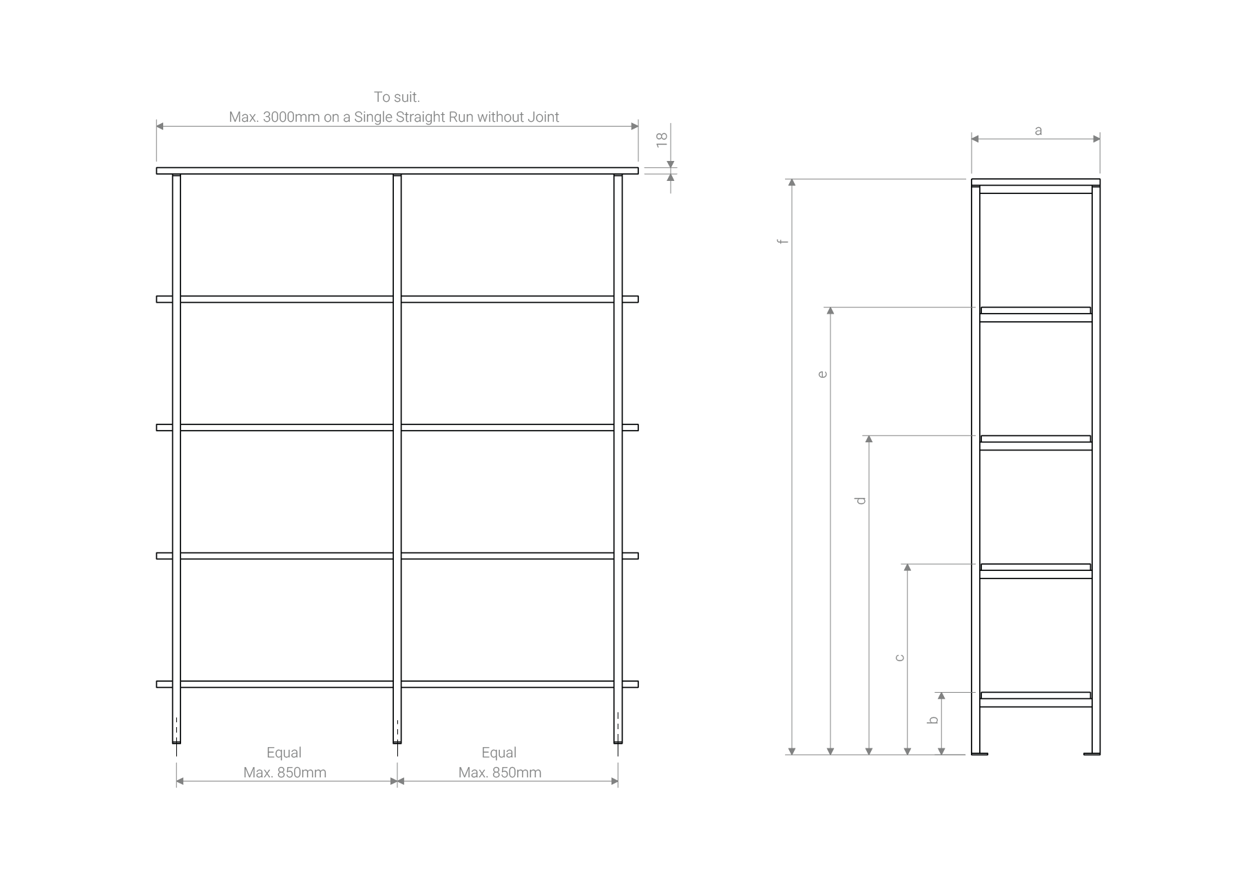Five tier floor fixed shelving system