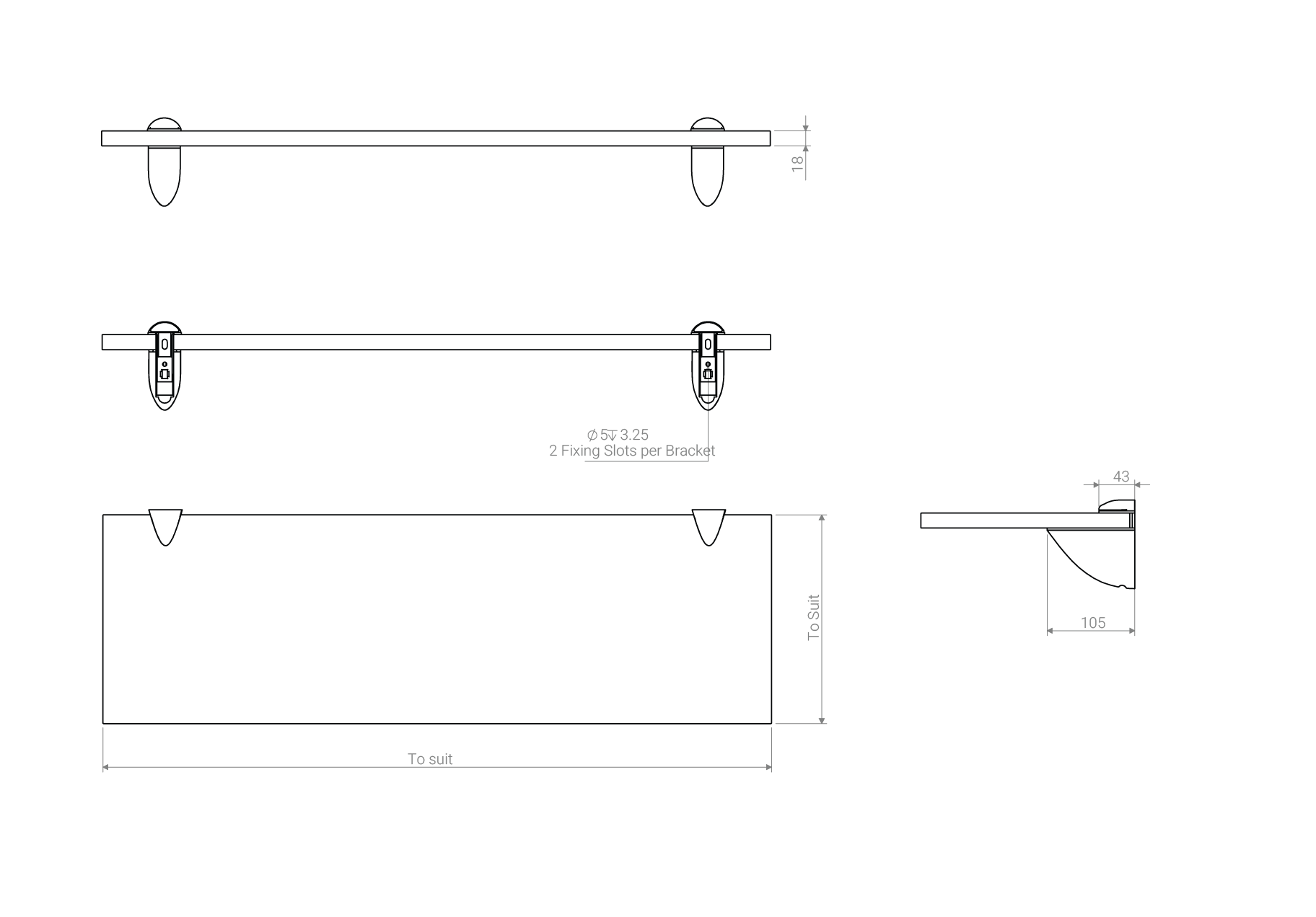500 x 200mm grooming shelf