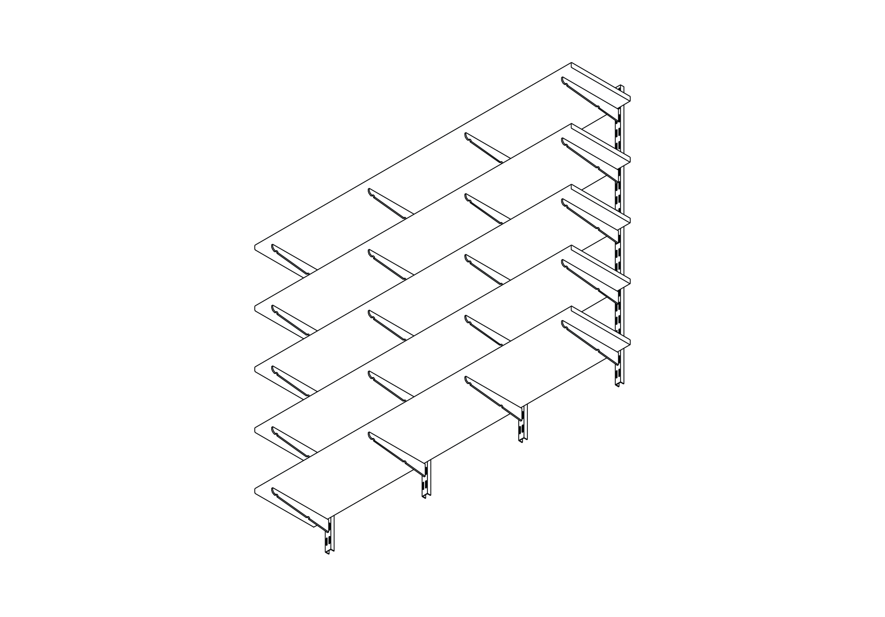 Five tier adjustable shelving system