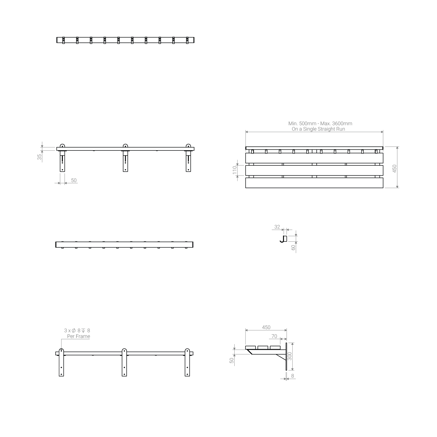 Cantilever Prison Grade Wall Unit with Peg Rail