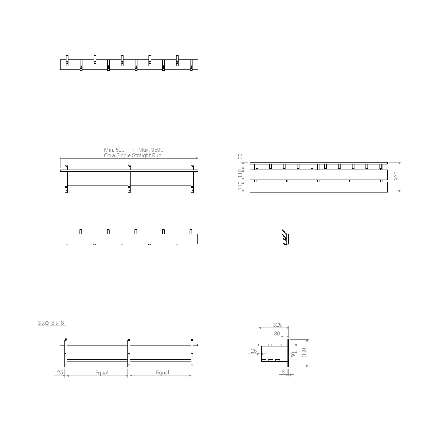 Cantilever Wall Bench with Peg Rail
