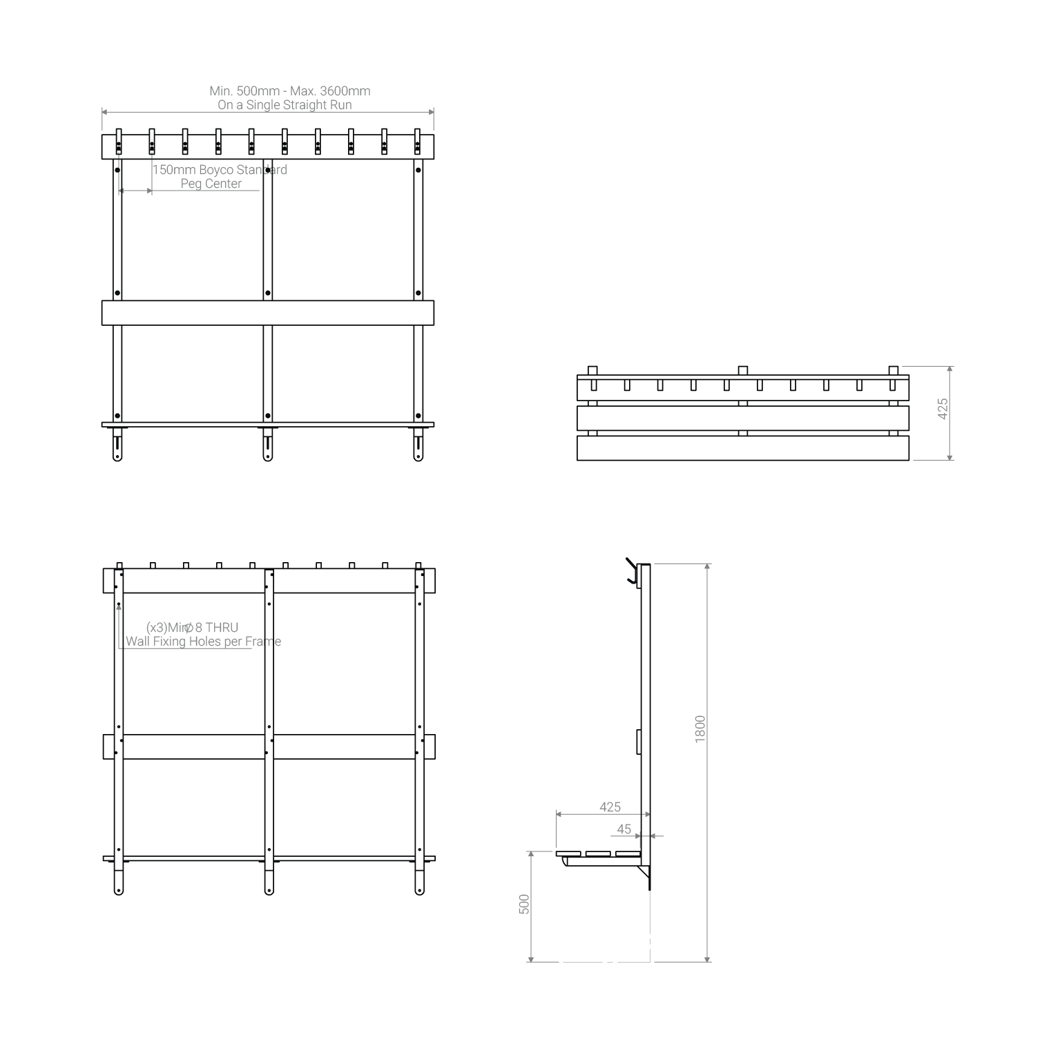 Cantilever wall fixed Bench unit with backrest